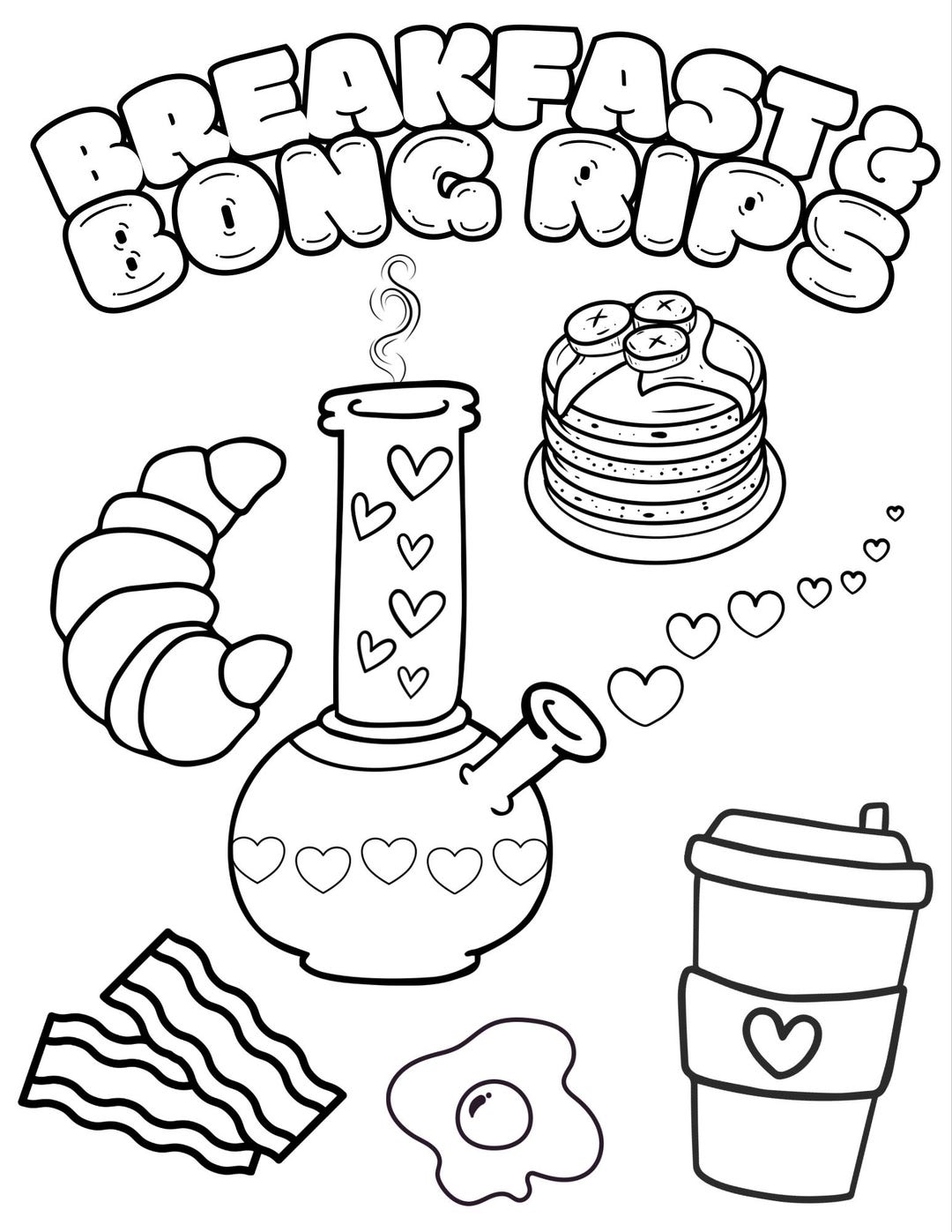 Breakfast & Bong Rips Stoner Coloring Page - Etsy