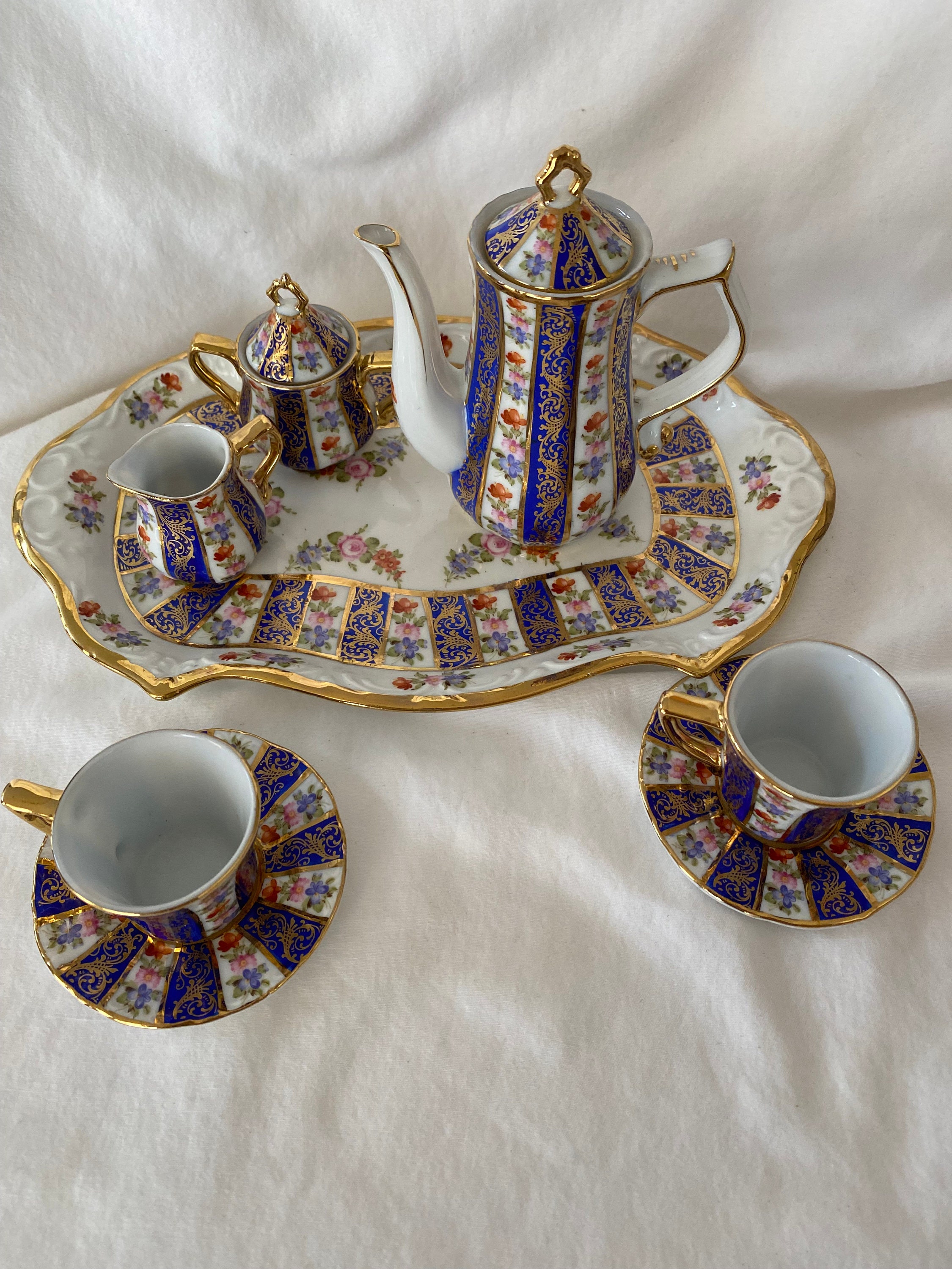 Vintage Children's Tea Set Czech Thun Haviland Fine China Blue With 24 ...