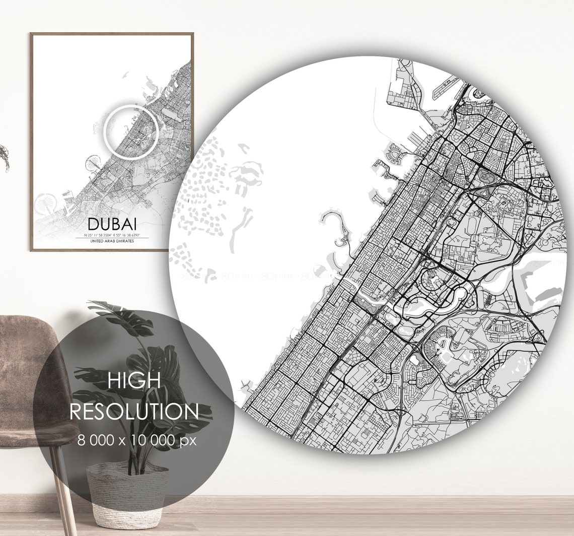 Dubai Map Wall Art, Dubai Wall Decor, Digital Printable Map ...