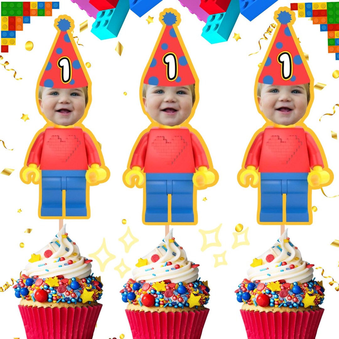 Building Blocks Birthday Topper With Custom Face, Bricks Cake ...