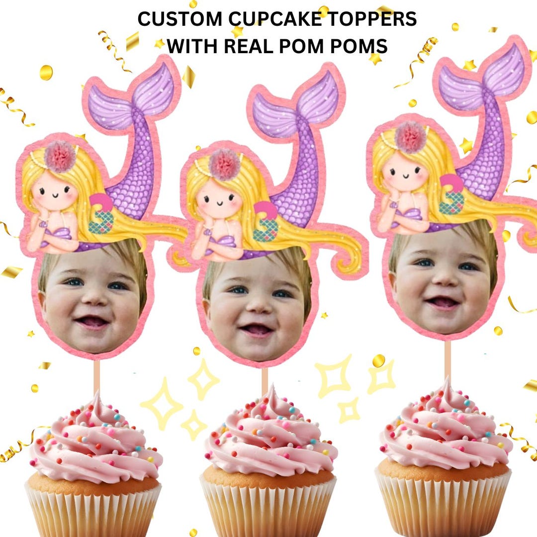 Custom Kids Face Cupcake Toppers, Mermaid Party Personalized Head ...