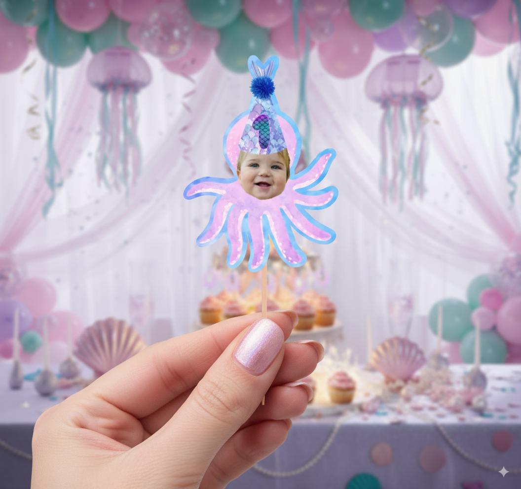 Custom Kids Face Cupcake Toppers, Under the Ocean Party Personalized ...