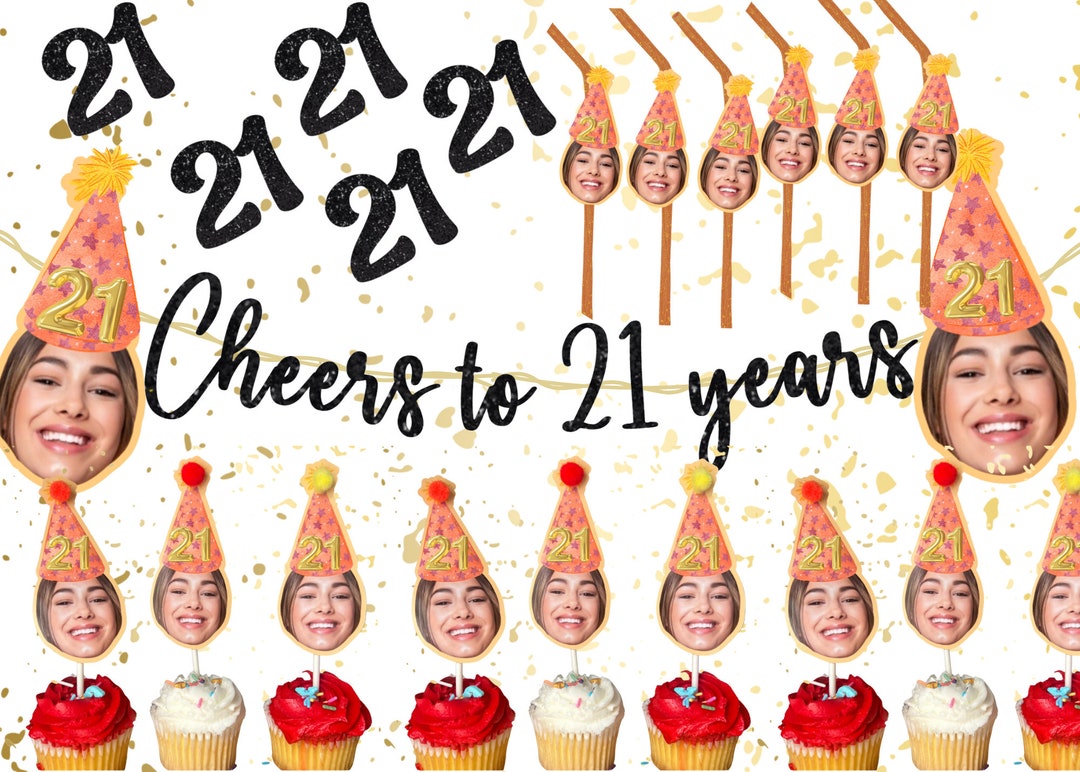 Custom 21 Years Birthday Party Set Custom Face Mega Bundle-glitter XL ...