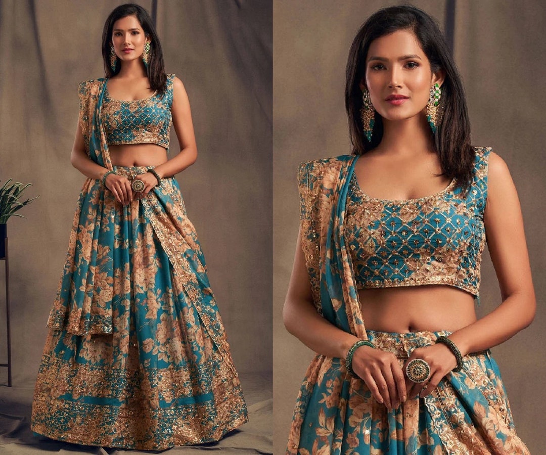 Blue Color Embroidery Work Organza Silk Lehenga Choli for Women Trendy ...