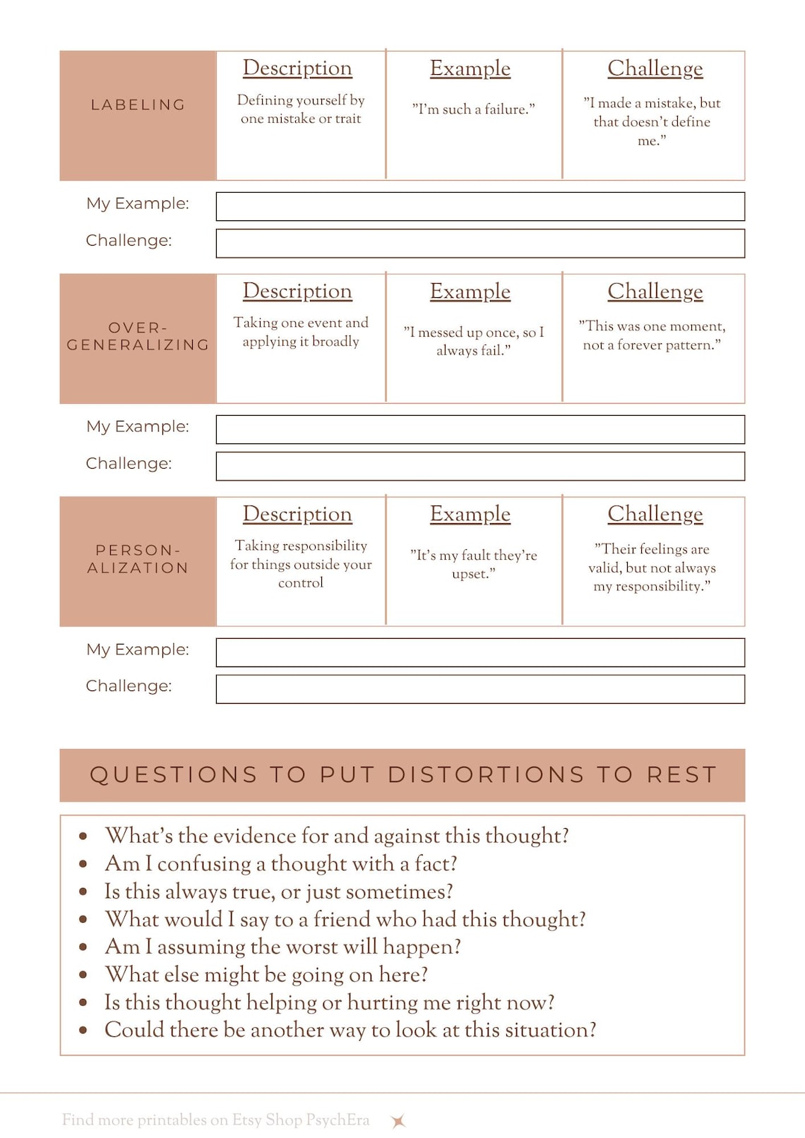 Cognitive Distortion Worksheet – Printable Therapy Tool for Challenging ...