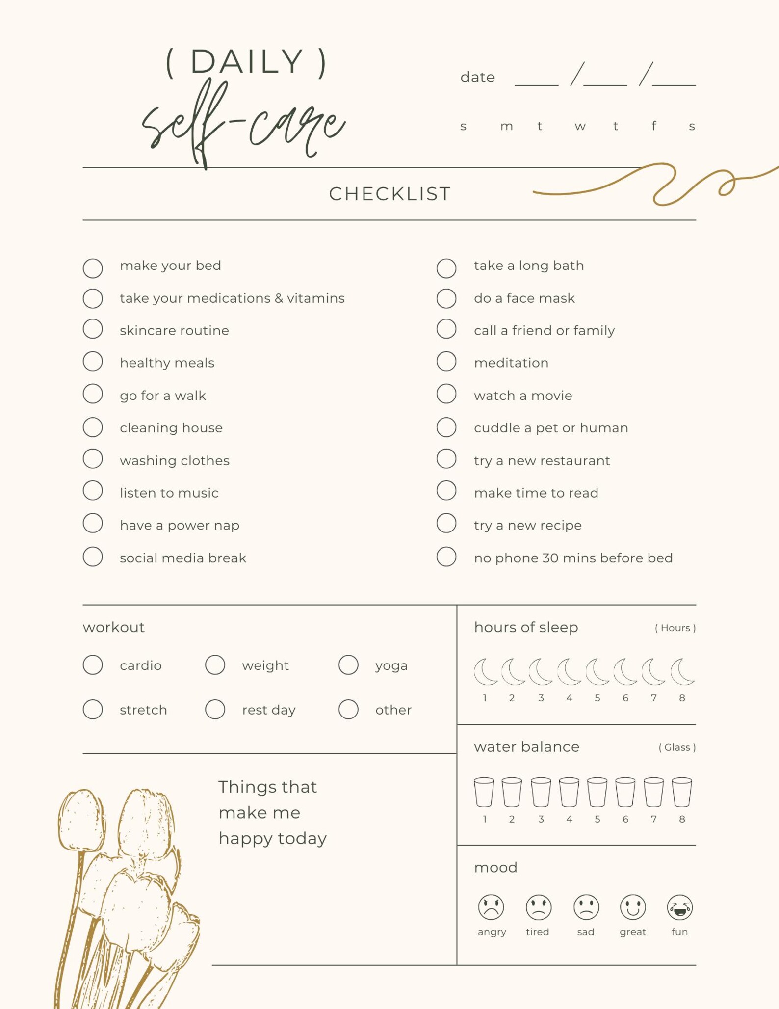 Daily Self-care Tracker | Printable Self-care Journal Template ...