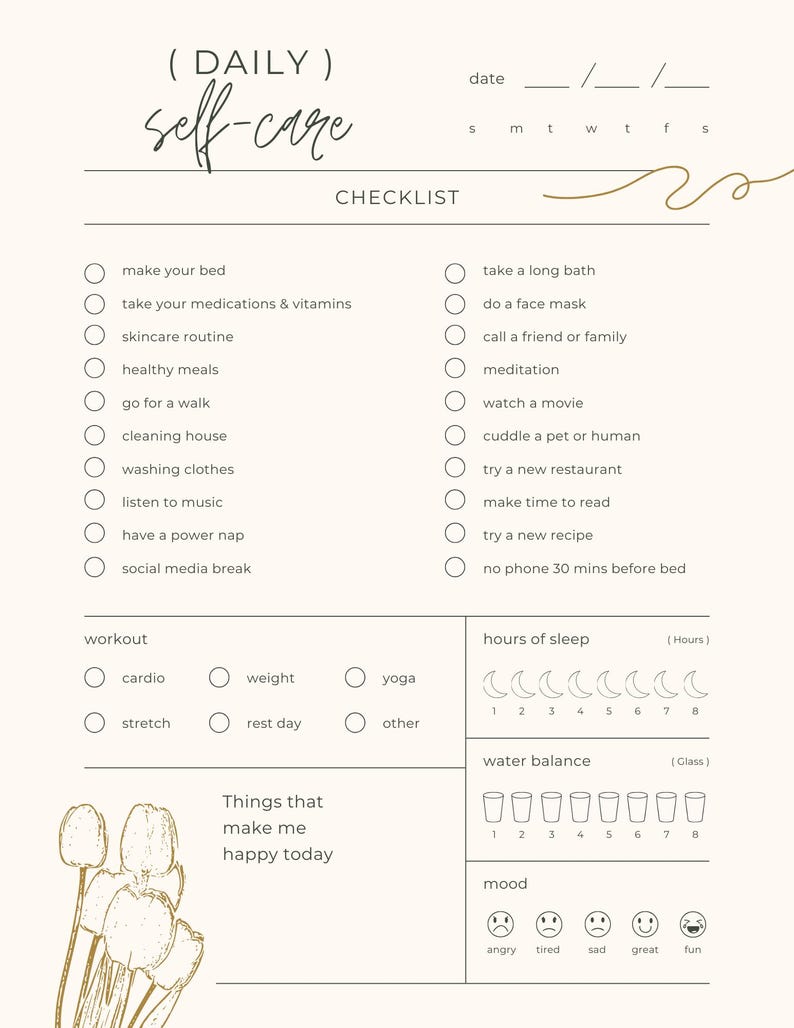 Daily Self-care Tracker | Printable Self-care Journal Template ...