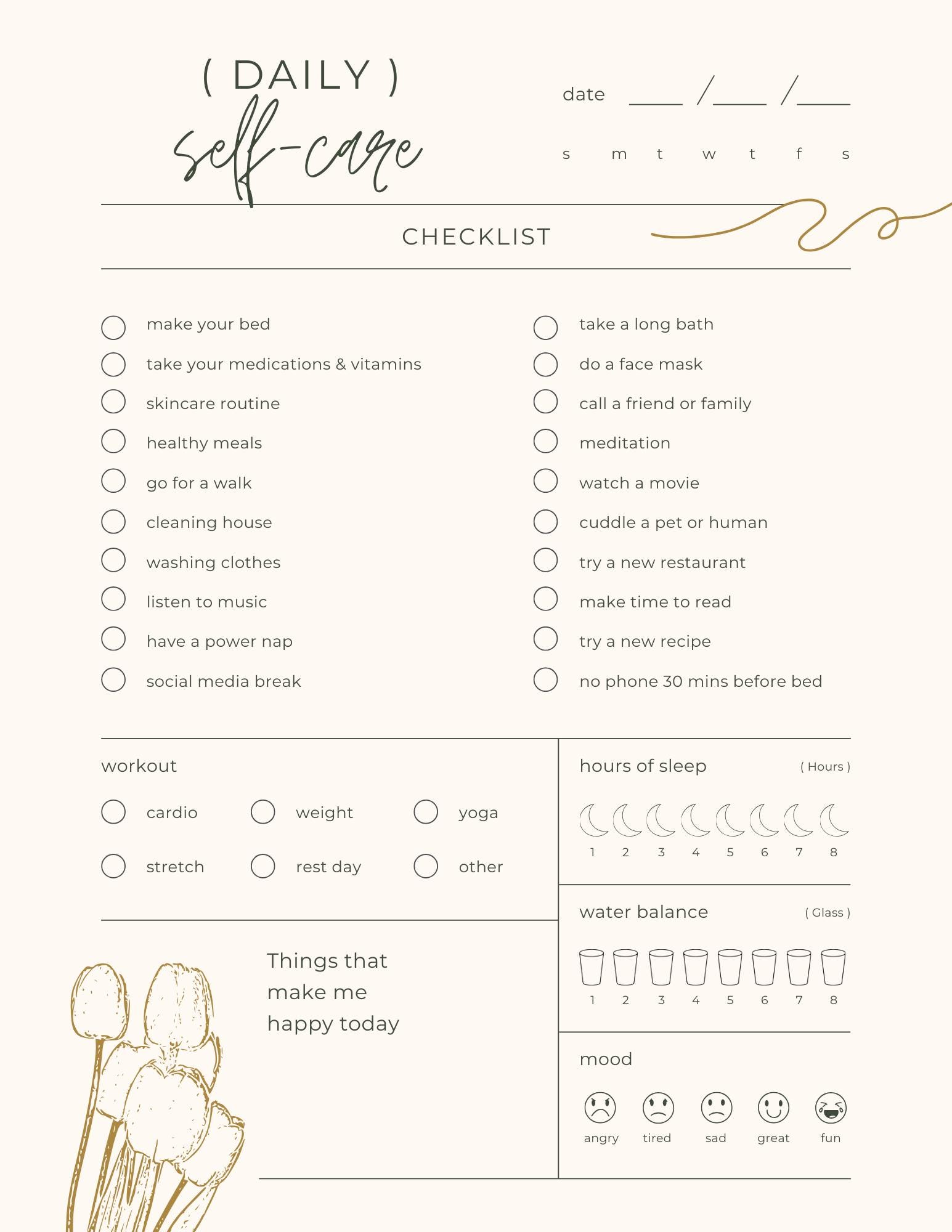 Daily Self-care Tracker | Printable Self-care Journal Template ...