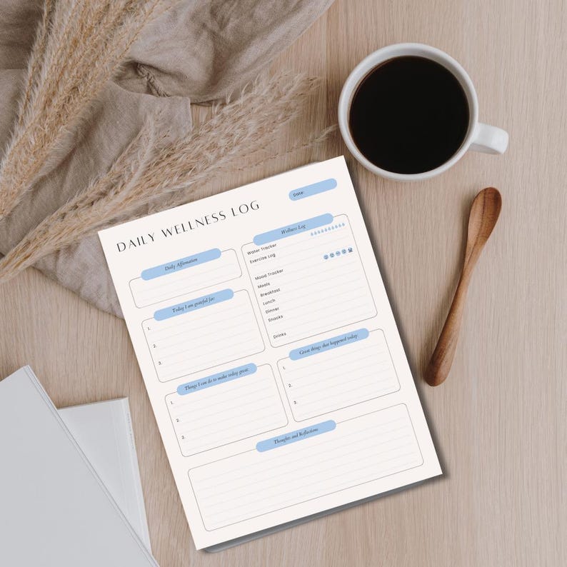 Daily Wellness Log | Printable Self-care and Health Tracker | Wellness ...