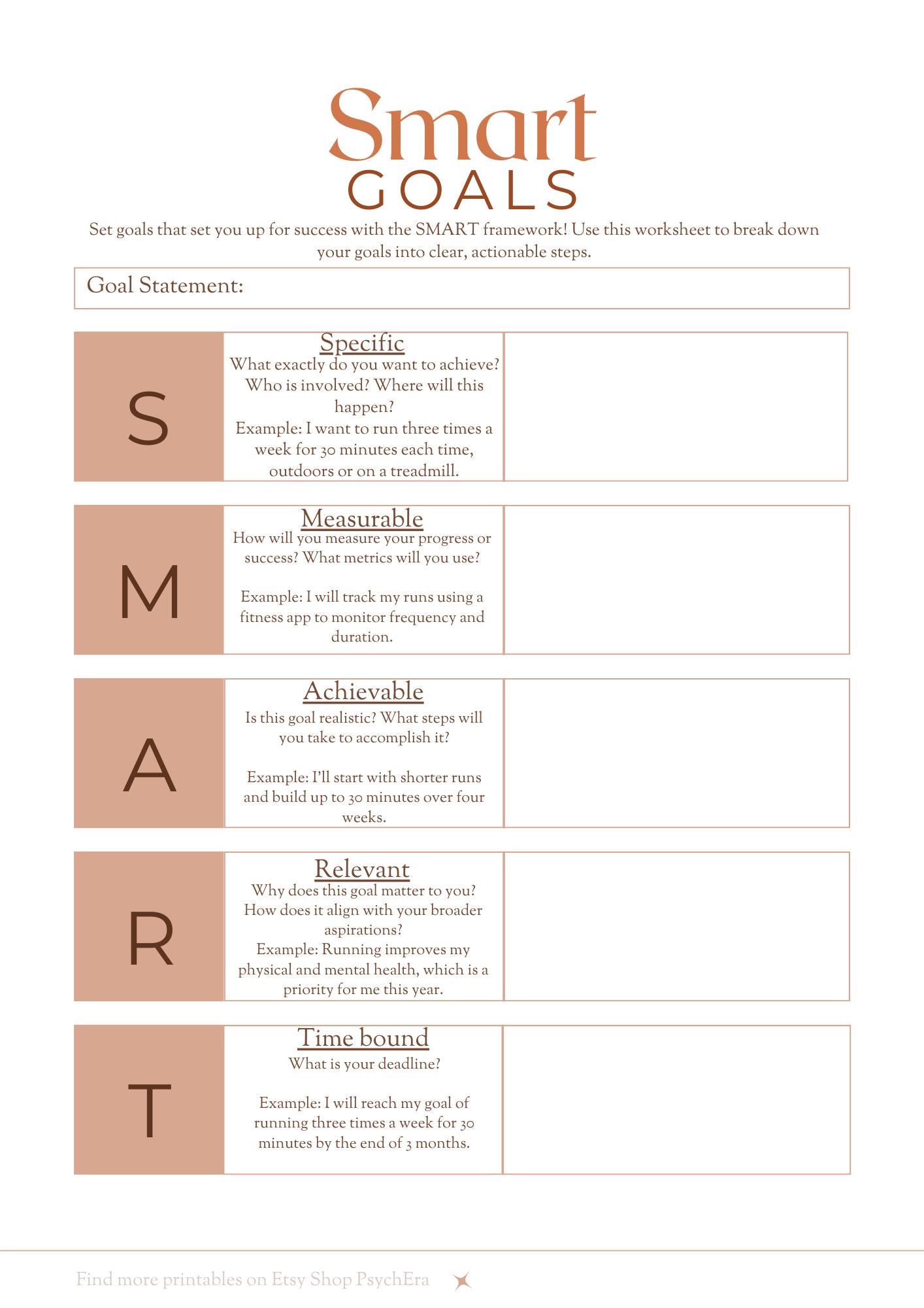 SMART Goals Worksheet | Printable Goal-setting Template | Personal ...