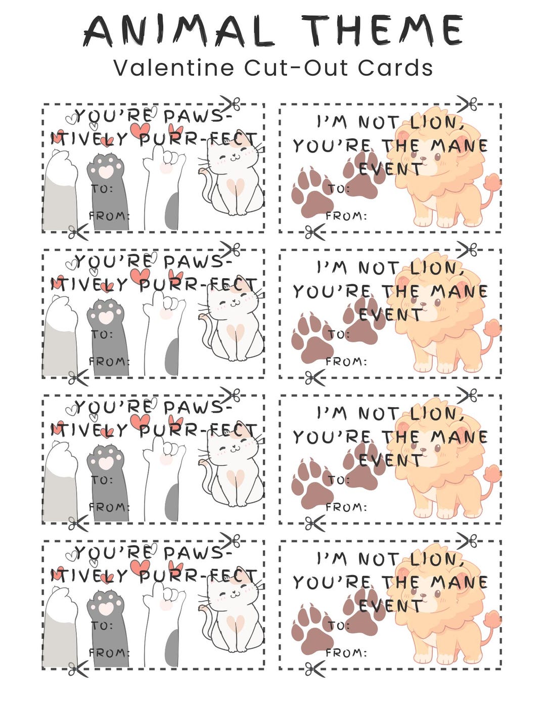 Animal-themed Valentines Cards Printable Valentine PDF for Kids ...