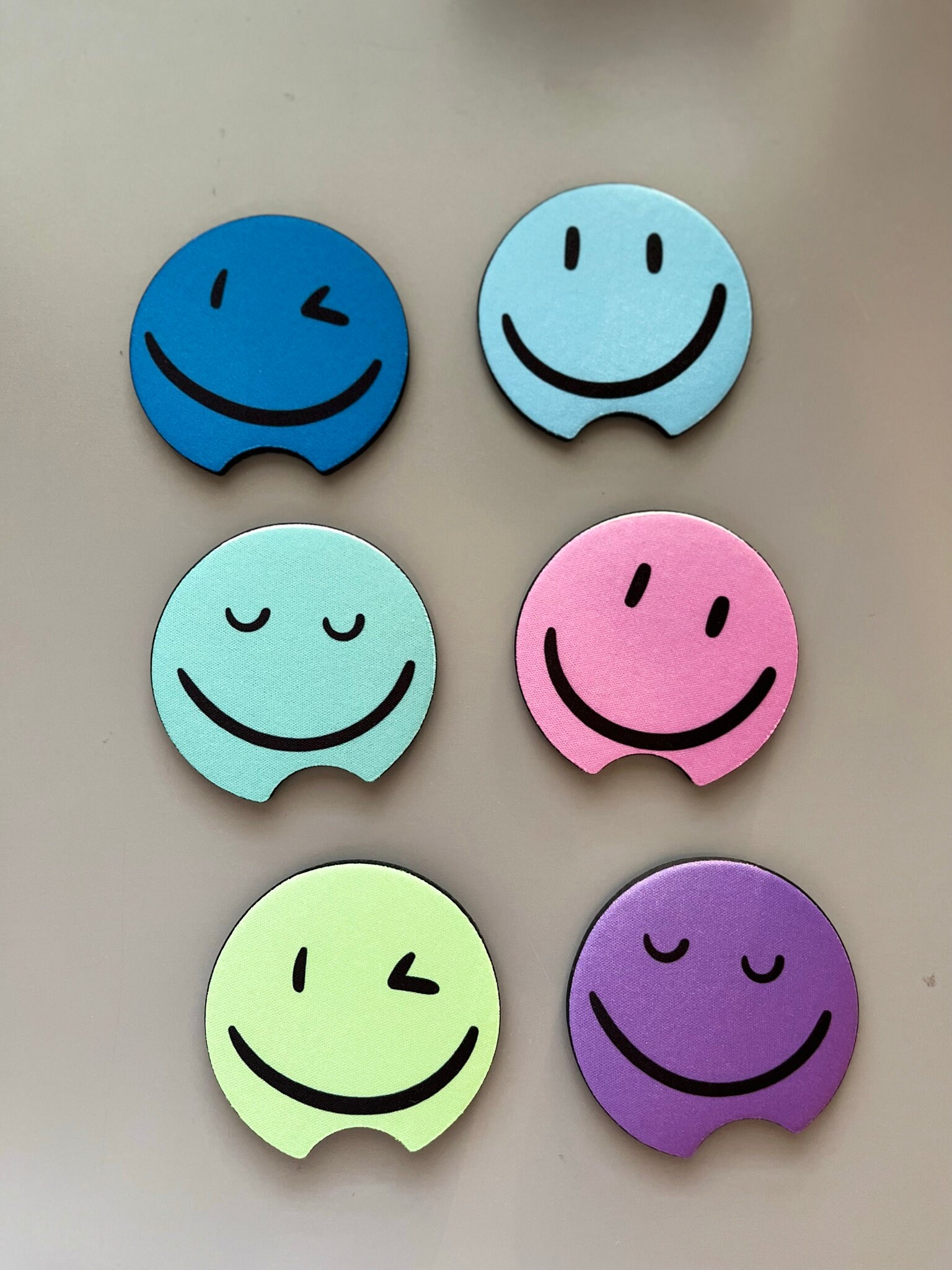 Happy Face Car Coasters, Smiley Face Car Accessories, Cute Car Coasters ...