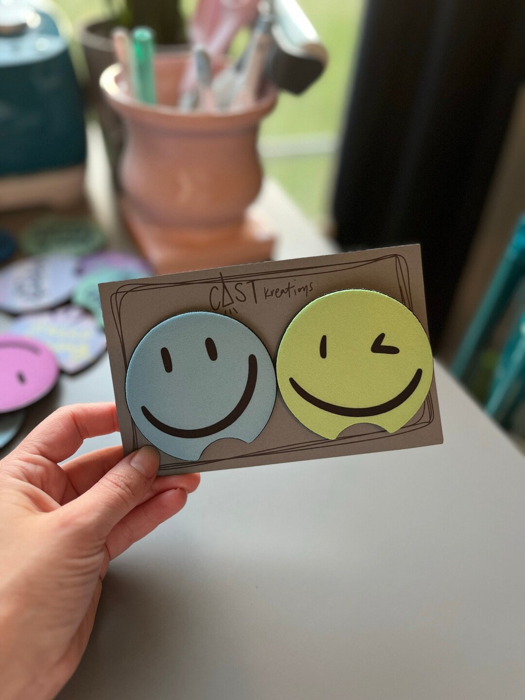 Happy Face Car Coasters, Smiley Face Car Accessories, Cute Car Coasters ...