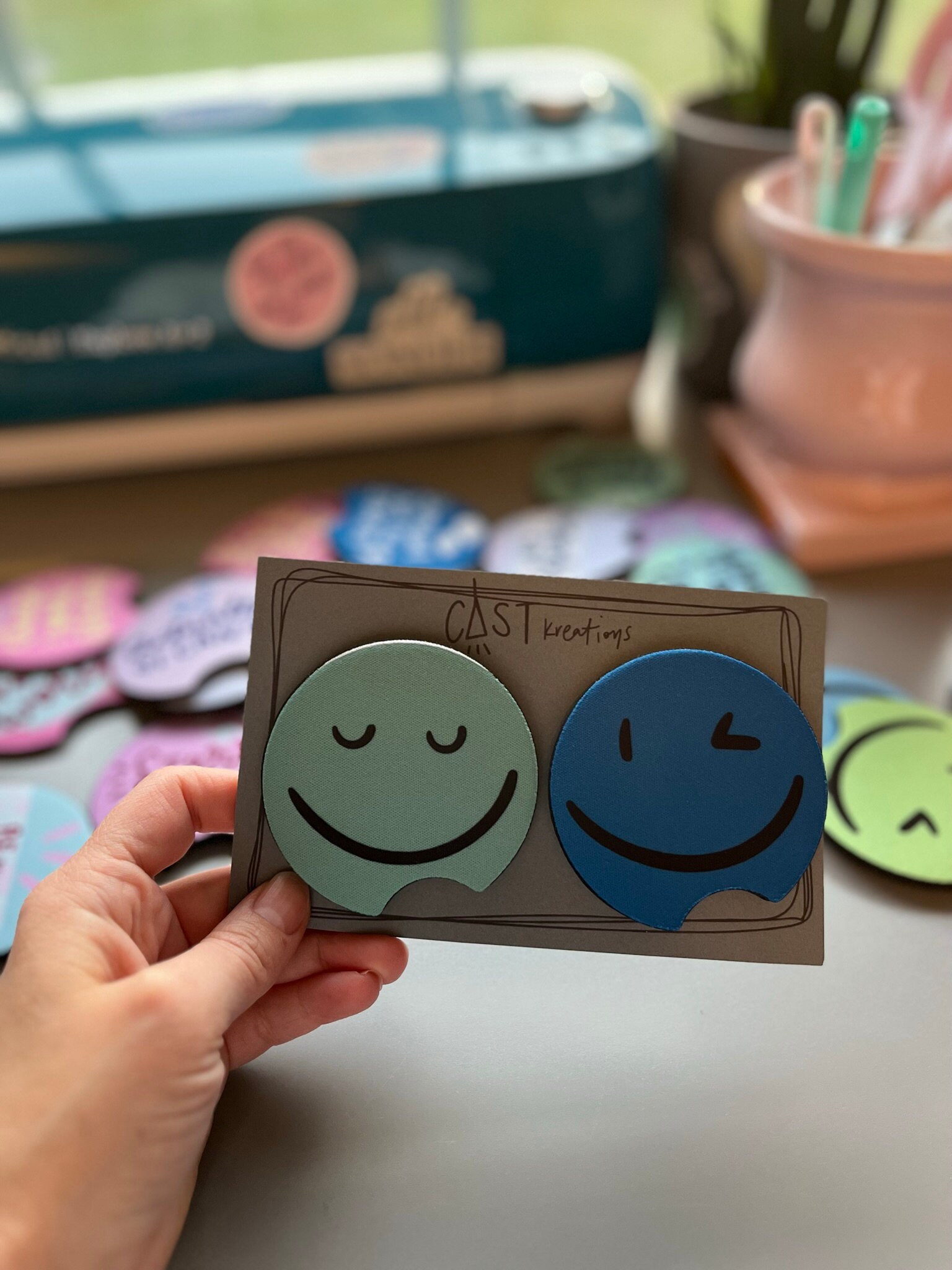 Happy Face Car Coasters, Smiley Face Car Accessories, Cute Car Coasters ...