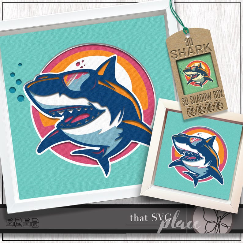 Shark SVG, 3D Layered Shadowbox Template, Paper Cut Light Box, Retro ...