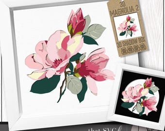 3D Magnolia SVG #2, 3D Layered Shadowbox Template, Flower Svg, Paper ...
