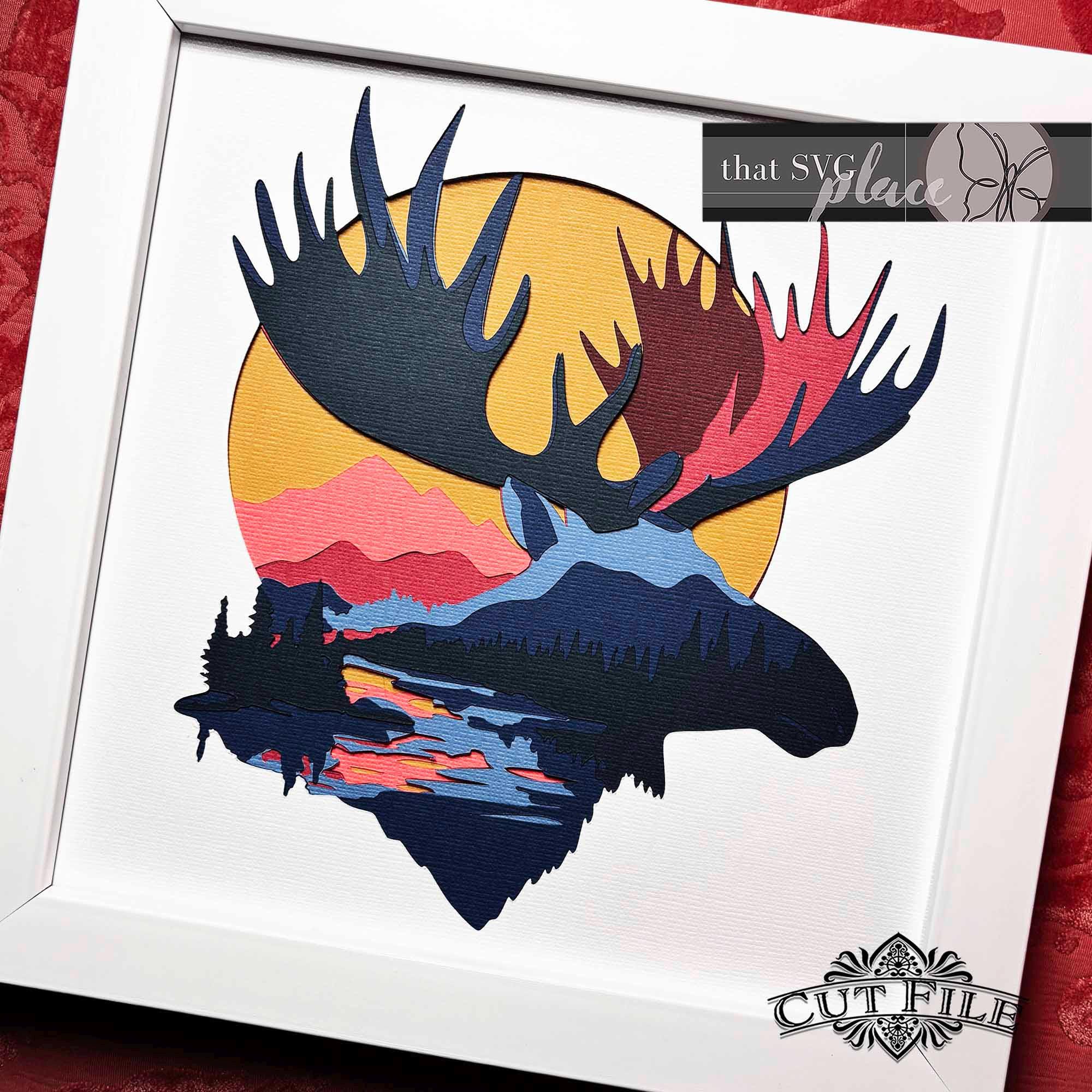 3D Moose SVG, Hunting SVG, Layered Shadowbox Template, Paper Cut Light ...