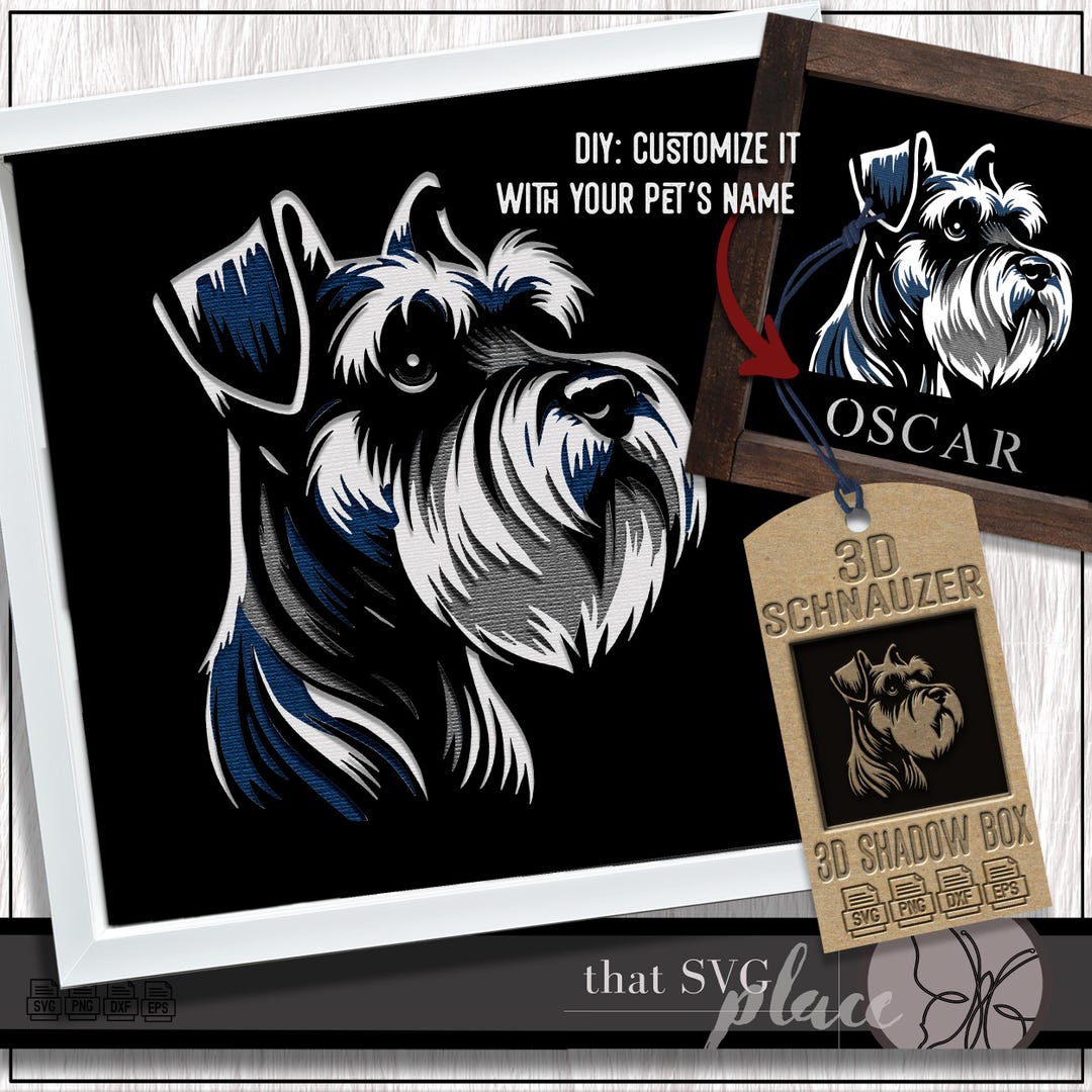 3D Schnauzer SVG, Layered Shadowbox Template, Paper Cut Light Box, Pet ...