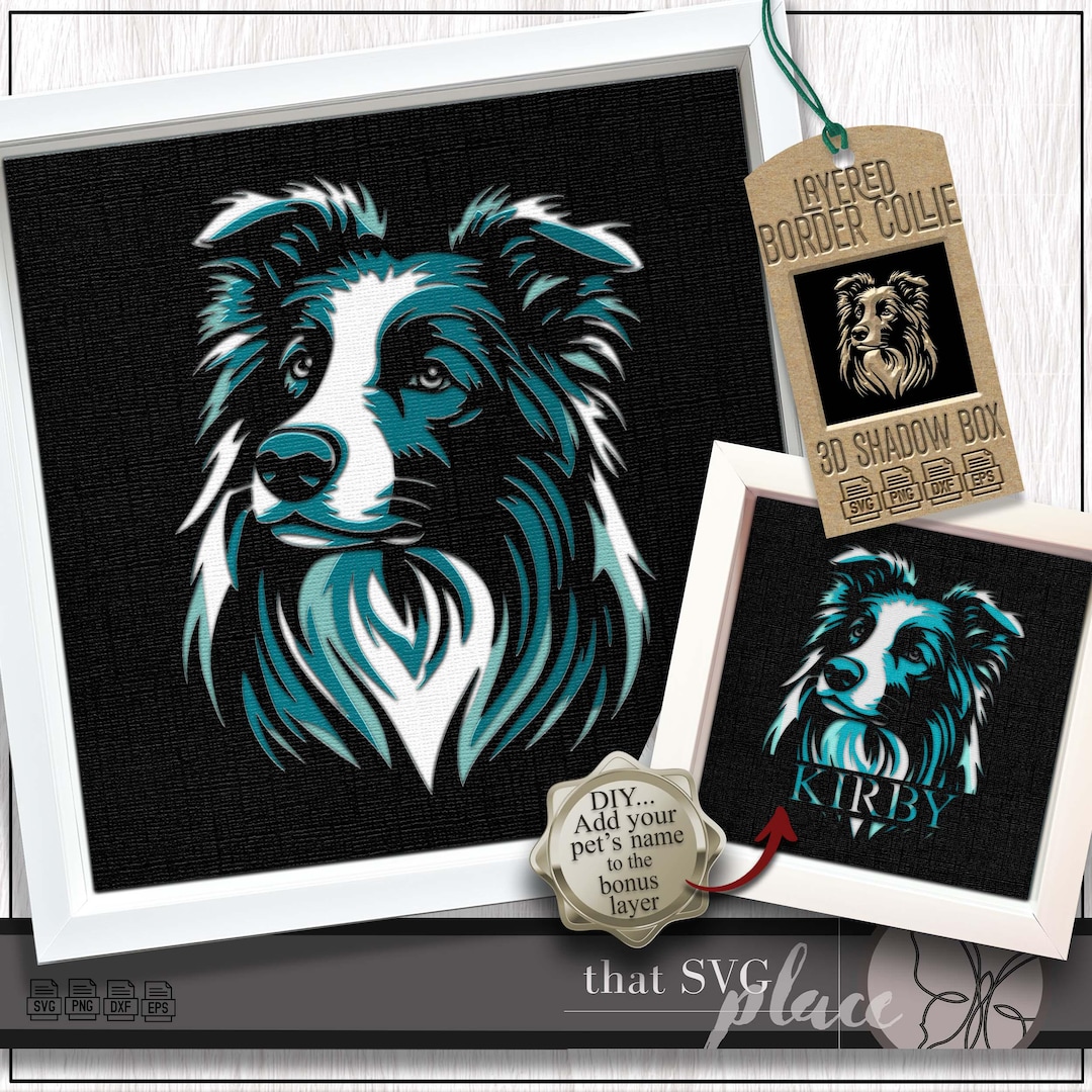 3D Border Collie SVG, Layered Shadowbox Template, Paper Cut Light Box ...