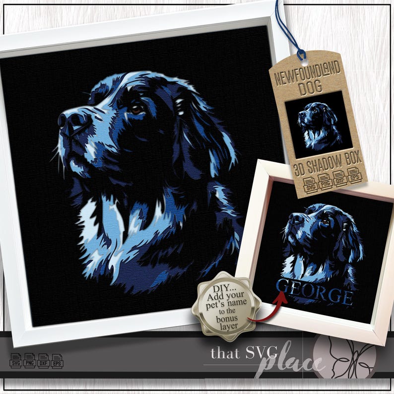 3D Newfoundland Dog SVG, Layered Shadowbox Template, Paper Cut Light ...