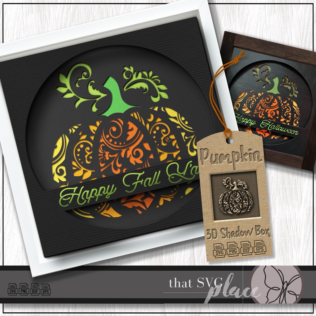 3D Fancy Pumpkin SVG, Shadow Box SVG, Happy Fall Y'all SVG, Happy ...