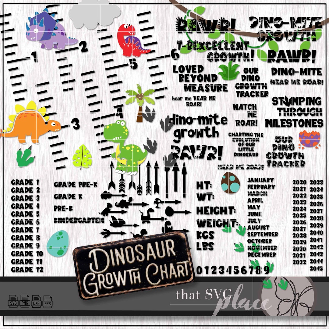Growth Chart SVG, Dinosaur Growth Chart Ruler, Kids Wall Height Chart ...