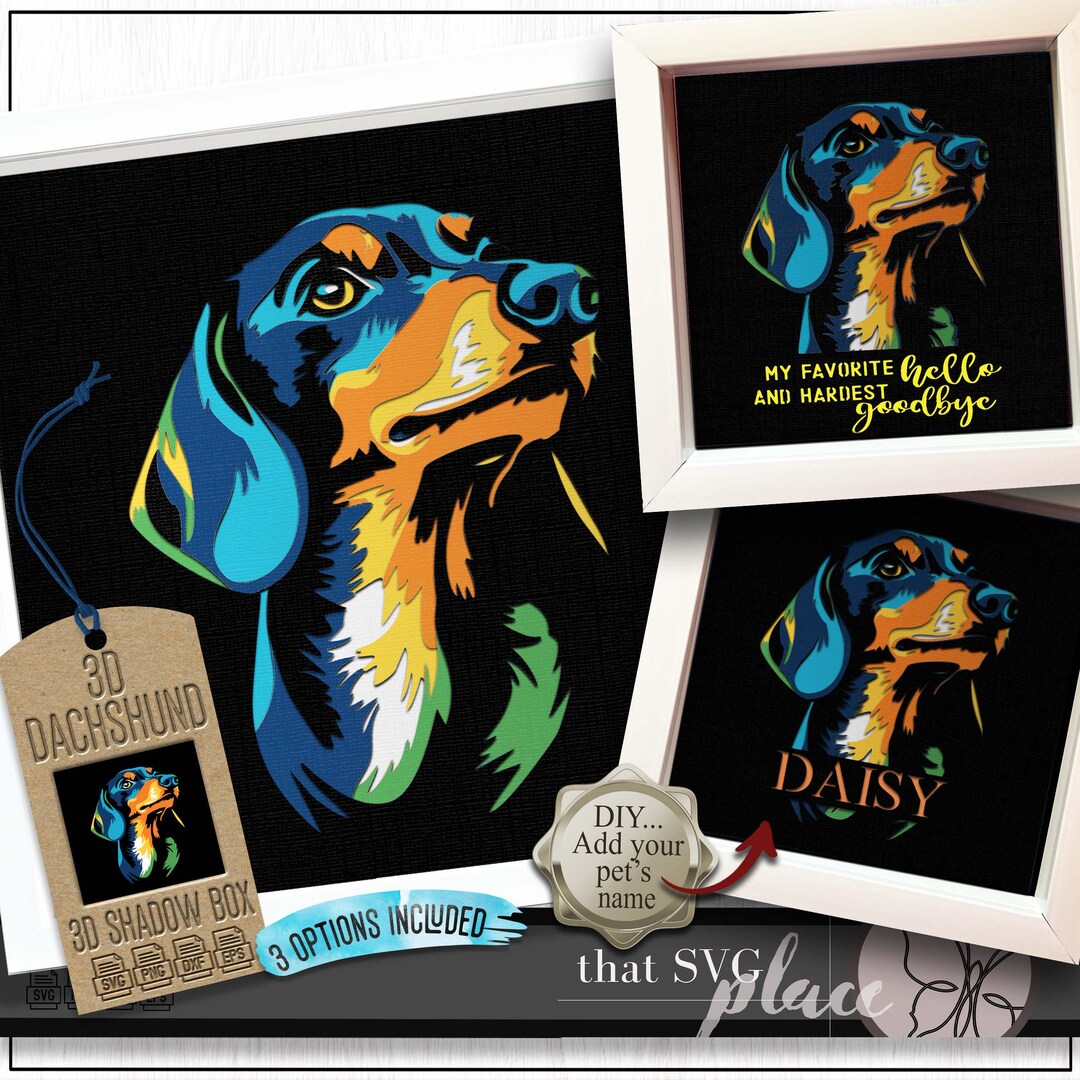 3D Dachshund SVG, Layered Shadowbox Template, Paper Cut Light Box ...