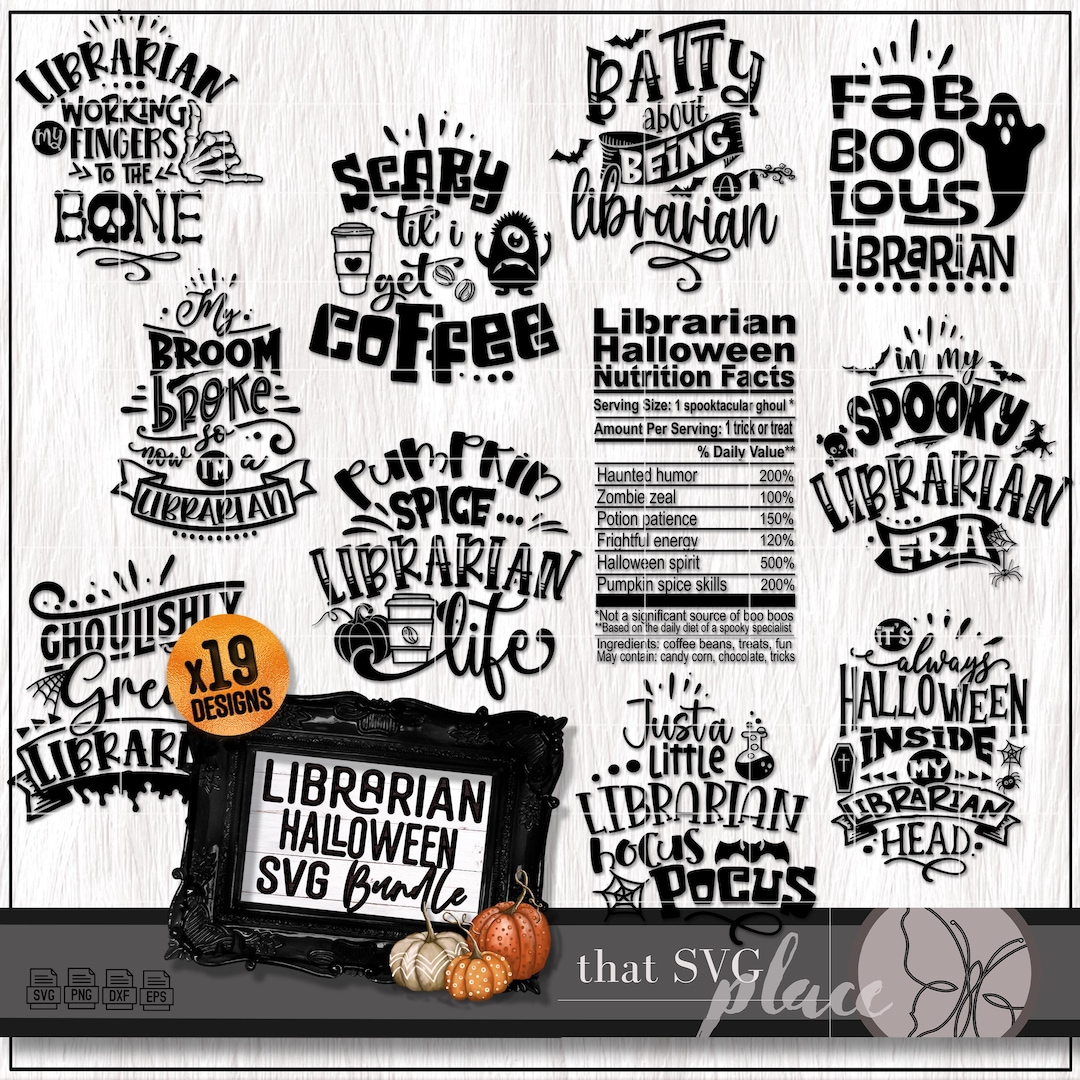 School Librarian SVG, Halloween PNG Bundle, Library SVG, Book Lover ...