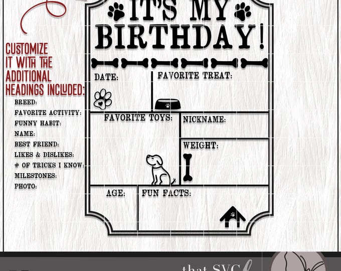 Dog Birthday Board SVG | Printable Birthday Sign for Pet | Dog Birthday ...