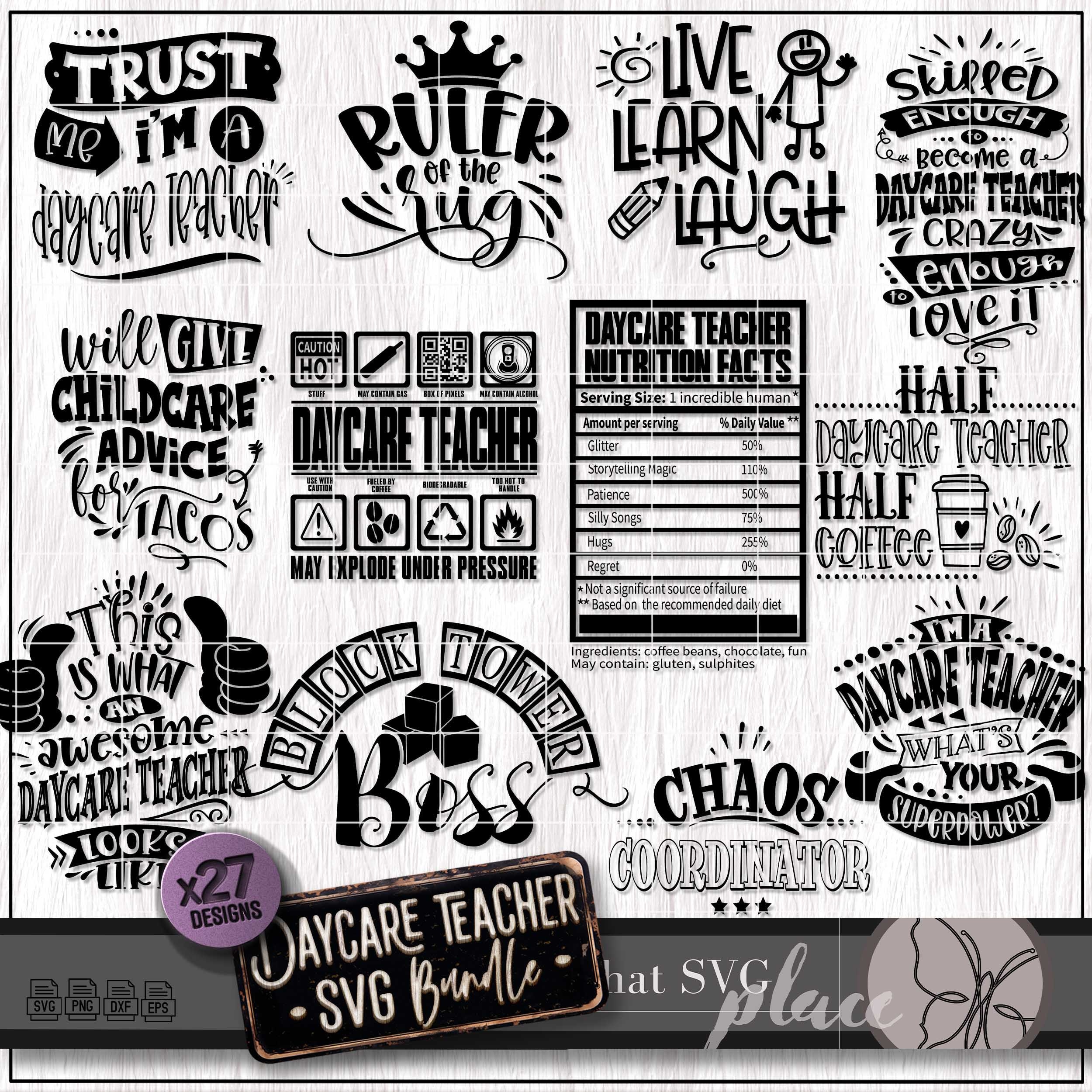Daycare Teacher SVG Bundle, Daycare Provider SVG PNG, Preschool Teacher ...