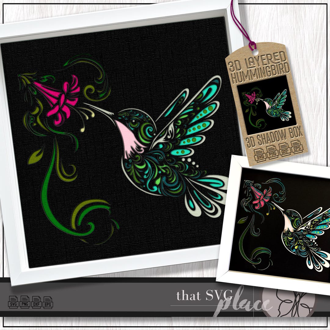 3D Hummingbird SVG #2, Layered Shadowbox Template, Paper Cut Light Box ...