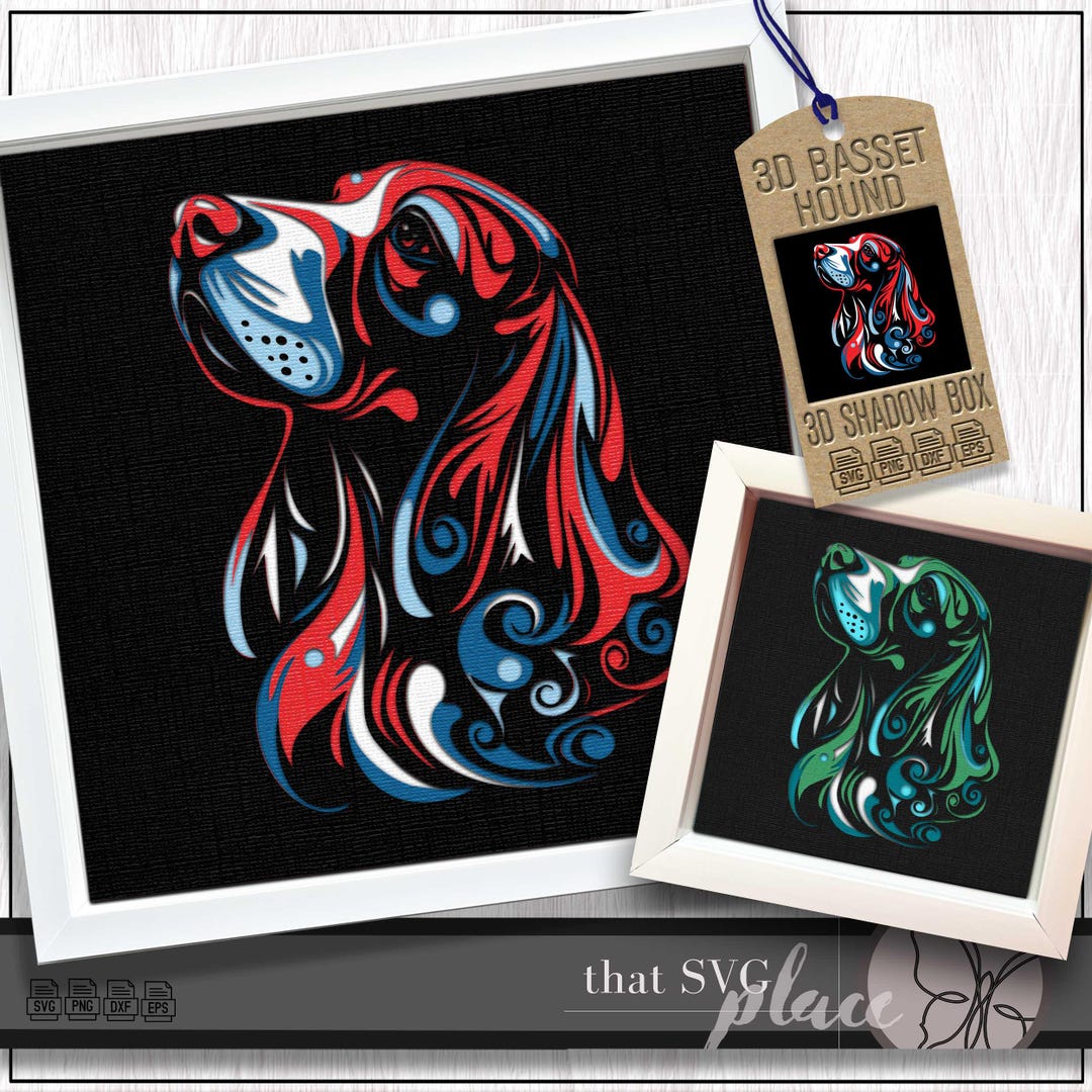 3D Basset Hound SVG #2, Layered Shadowbox Template, Paper Cut Light Box ...