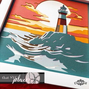 3D Lighthouse SVG, Ocean Sunset SVG, Layered Shadowbox Template, Paper ...