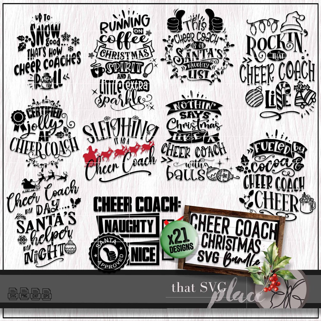 Cheer Coach SVG, Christmas PNG Bundle, Cheerleader PNG, Cheerleading ...