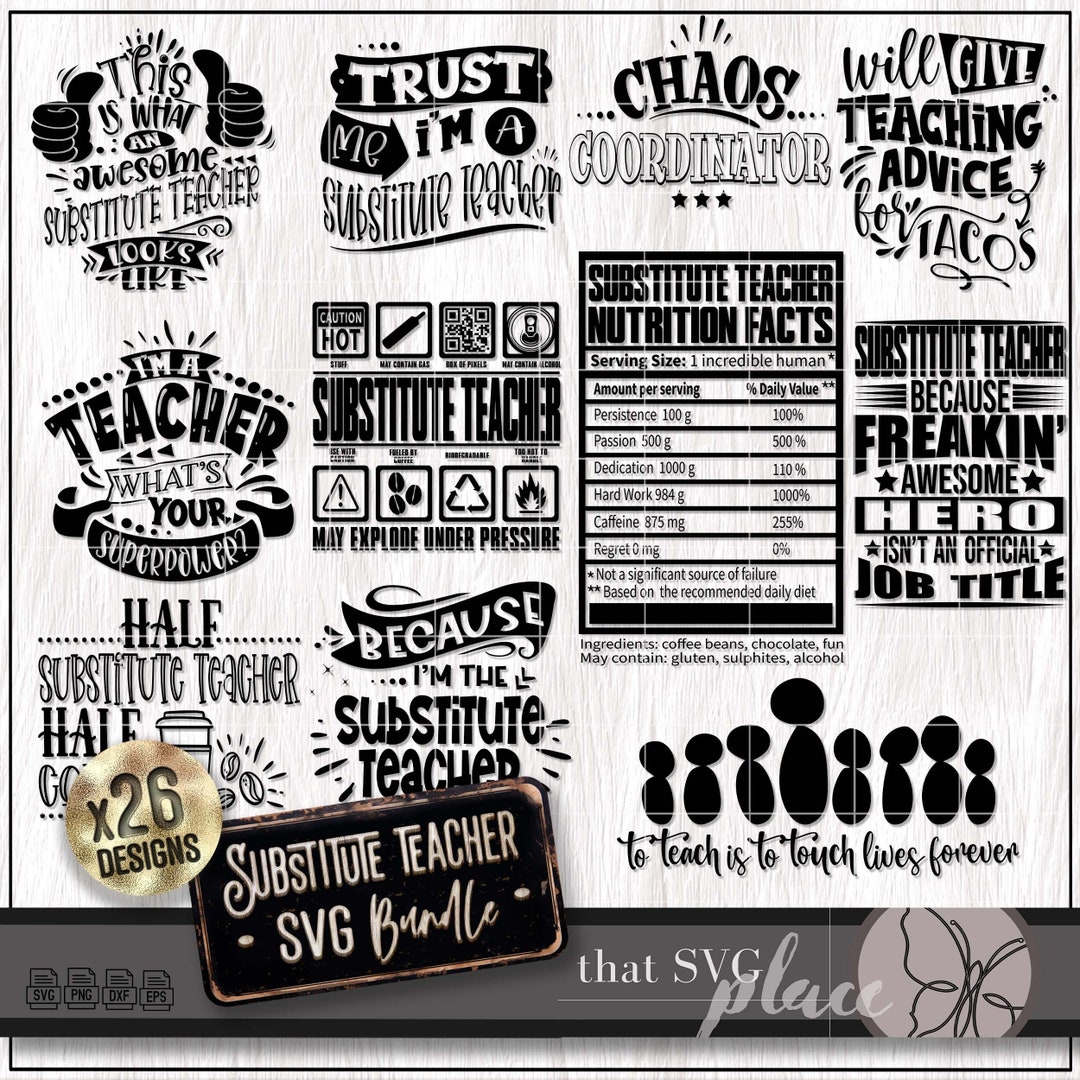Substitute Teacher SVG Bundle, Sub Teacher SVG PNG, Educator ...