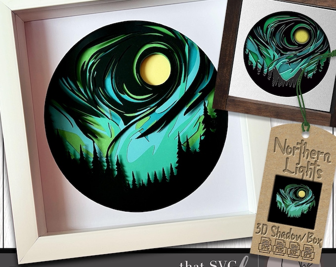 3D Northern Lights SVG, Aurora Borealis, Northern Lights Shadowbox ...