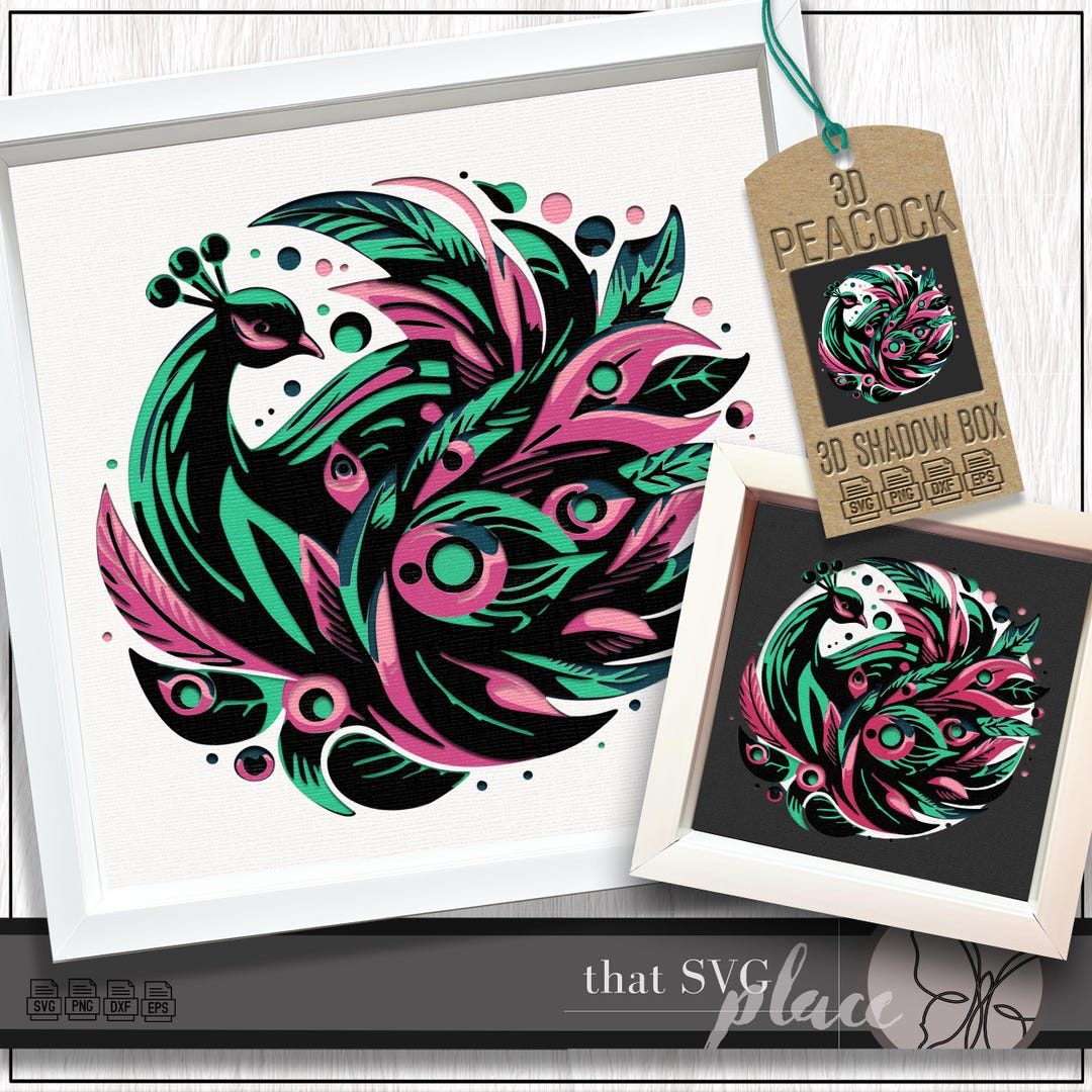 3D Peacock SVG, 3D Layered Shadowbox Template, Paper Cut Light Box ...