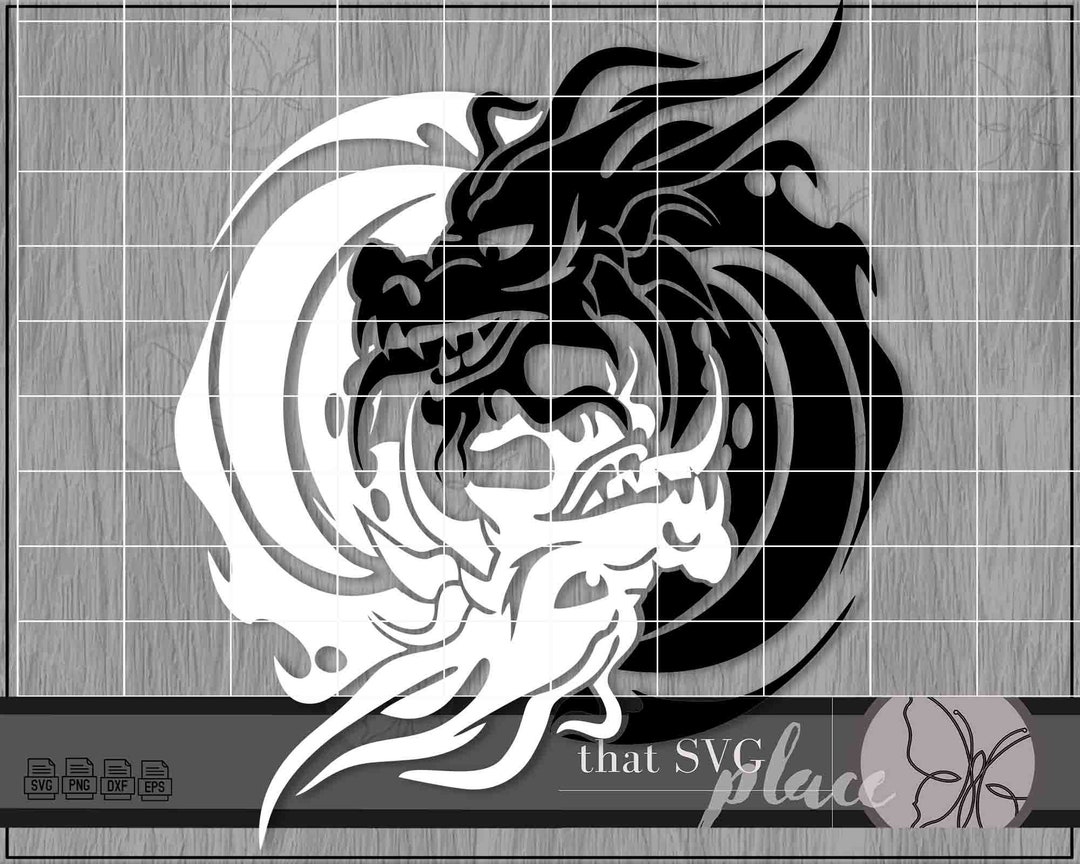 Ying Yang SVG, Dragon SVG, Yin Yang Chinese Dragon SVG, Laser Engraving ...
