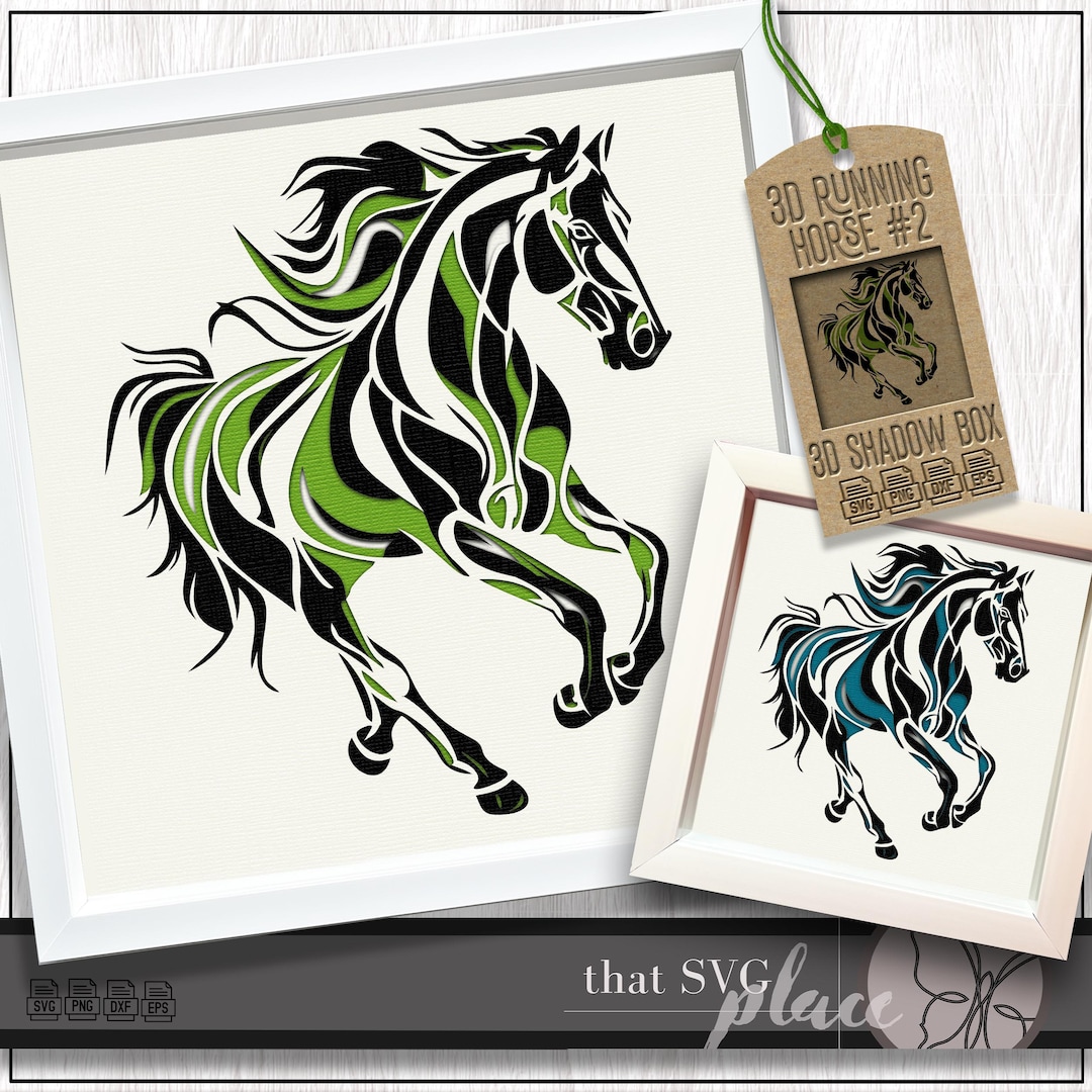3D Horse SVG #3, Wild Stallion SVG, Layered Shadowbox Template, Paper ...
