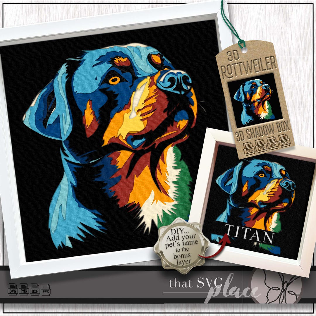 3D Rottweiler SVG, Layered Shadowbox Template, Rottie SVG, Paper Cut ...