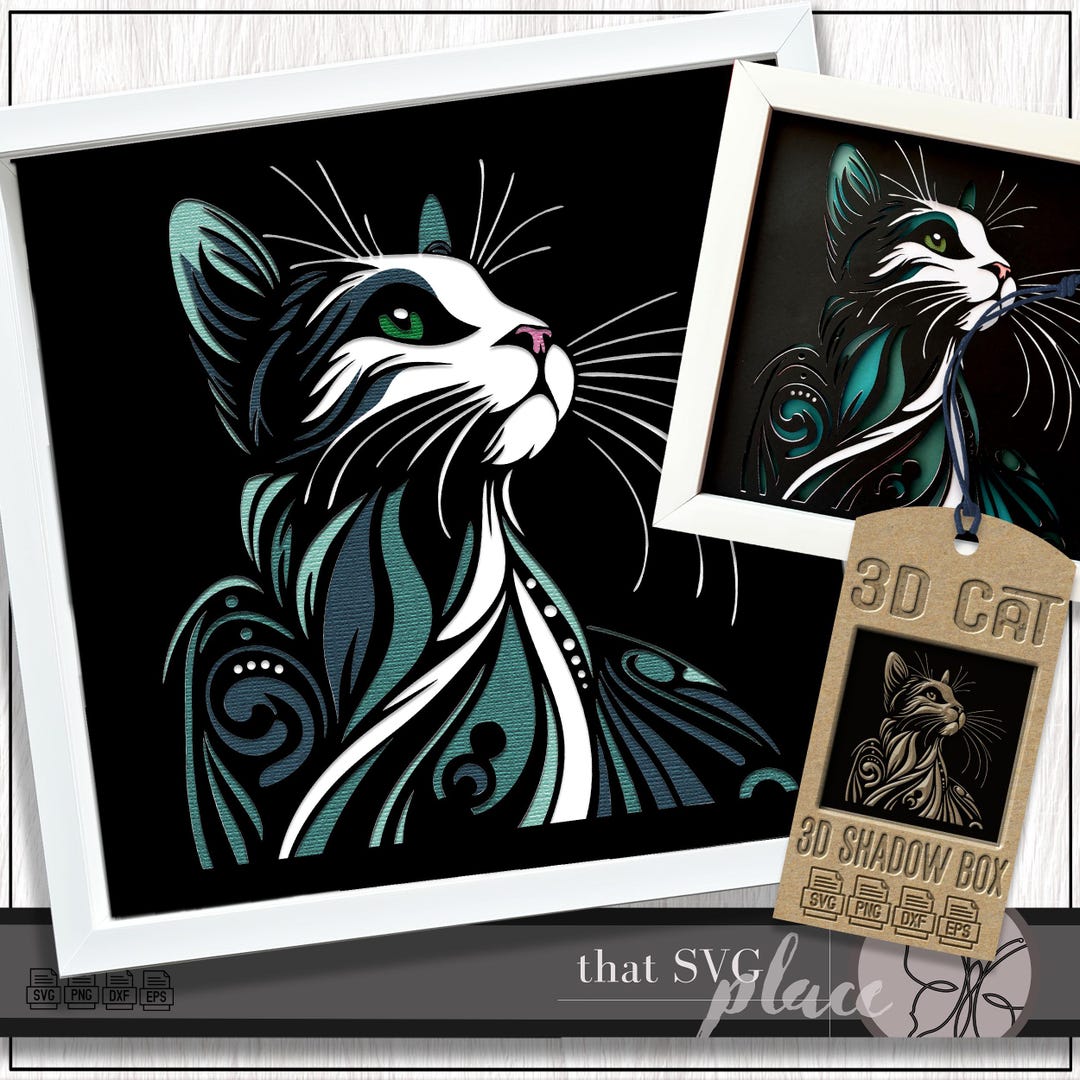 3D Cat SVG, Layered Shadowbox Template, Paper Cut Light Box, Pet ...
