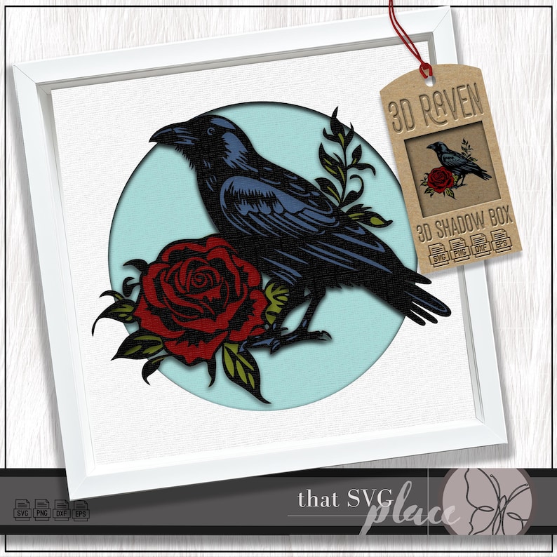 Raven SVG, 3D Crow SVG, Layered Shadowbox Template, Paper Cut Light Box ...