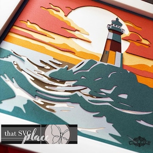 3D Lighthouse SVG, Ocean Sunset SVG, Layered Shadowbox Template, Paper ...