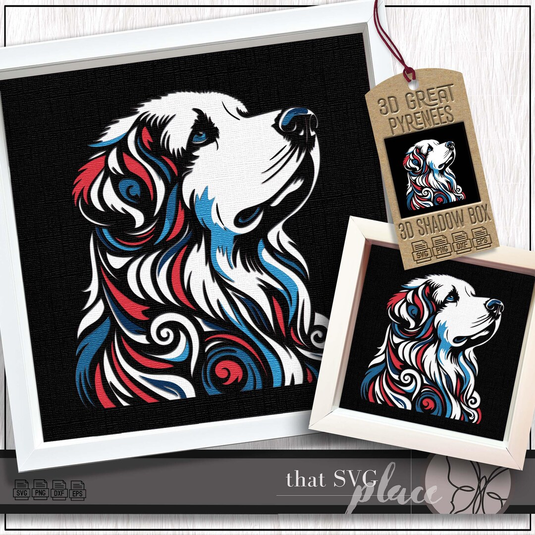 3D Great Pyrenees SVG #2, Layered Shadowbox Template, Paper Cut Light ...