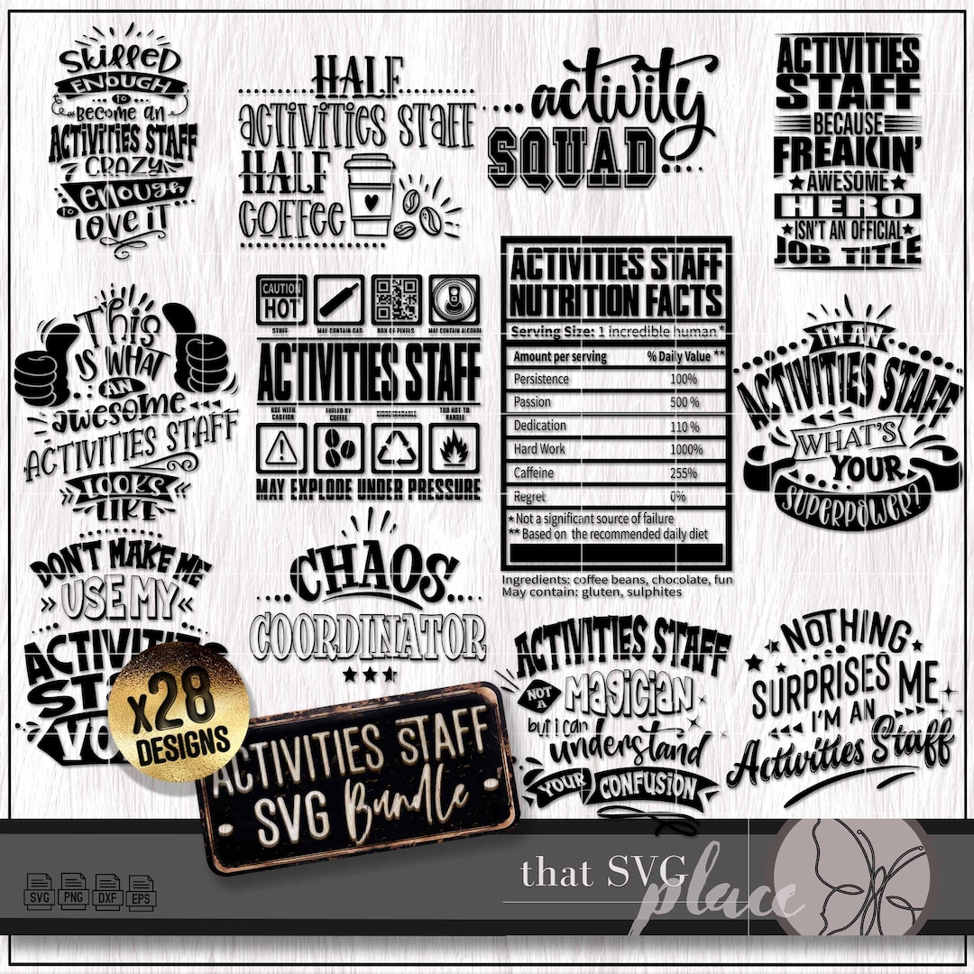 Activities Staff SVG Bundle, Activity Squad PNG, Nutrition Label Staff ...