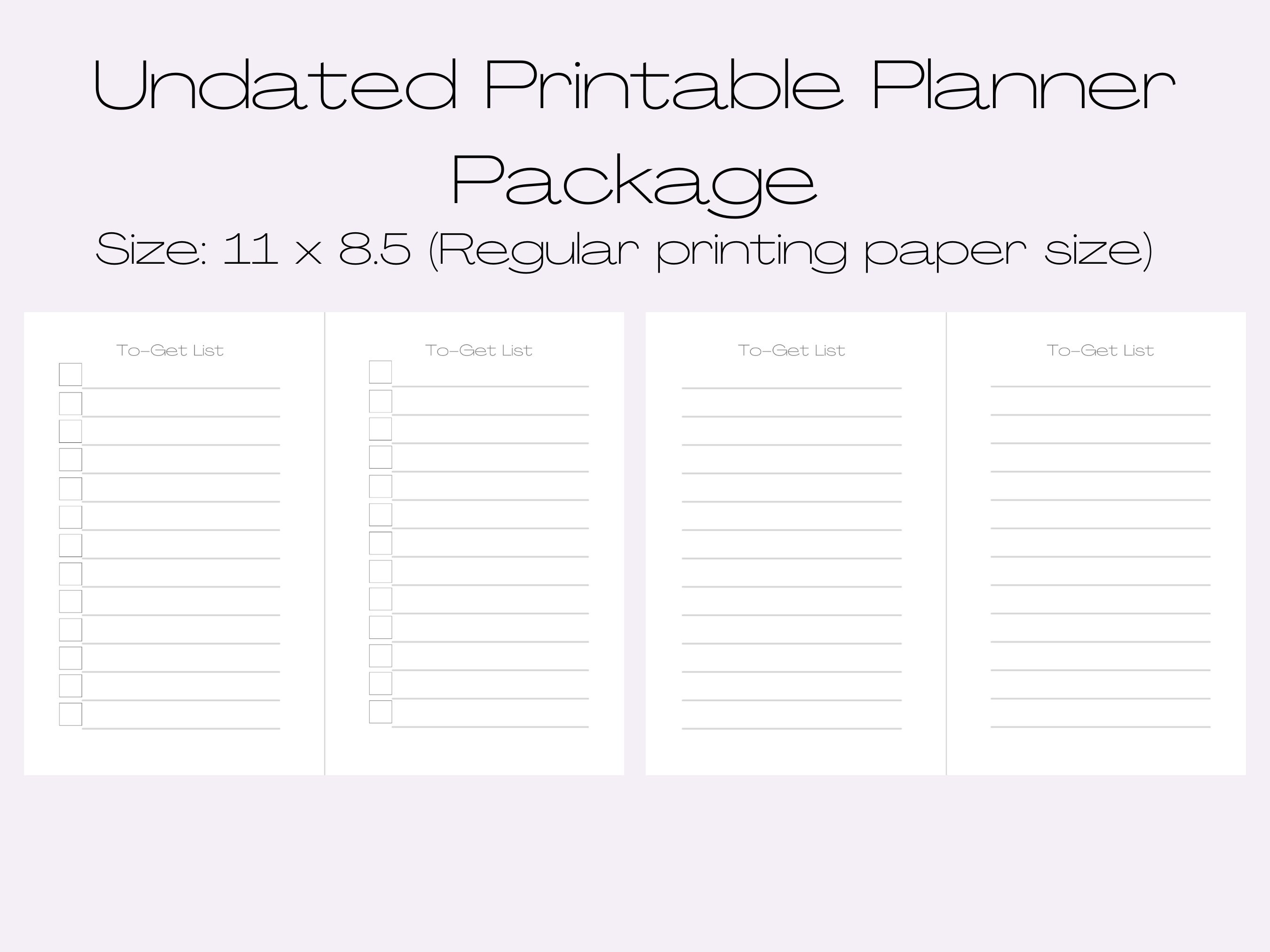 Printable Undated Blank Split Page Planner Package - Undated Calendar ...