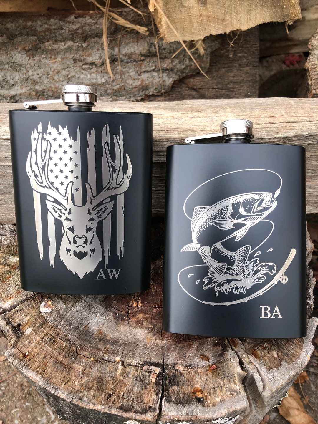 Hip Flask 8 Oz PERSONALIZED All Stainless Steel With Funnel Hunting Camp Wedding Groomsmen ...