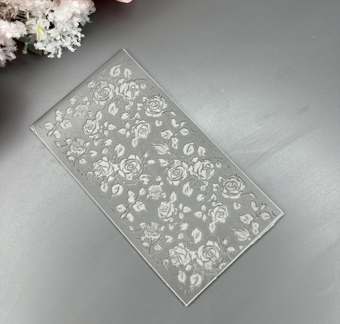 Polymer Clay Texture Mat Roses 3_ Rubber Texture Mat_ Floral Texture ...