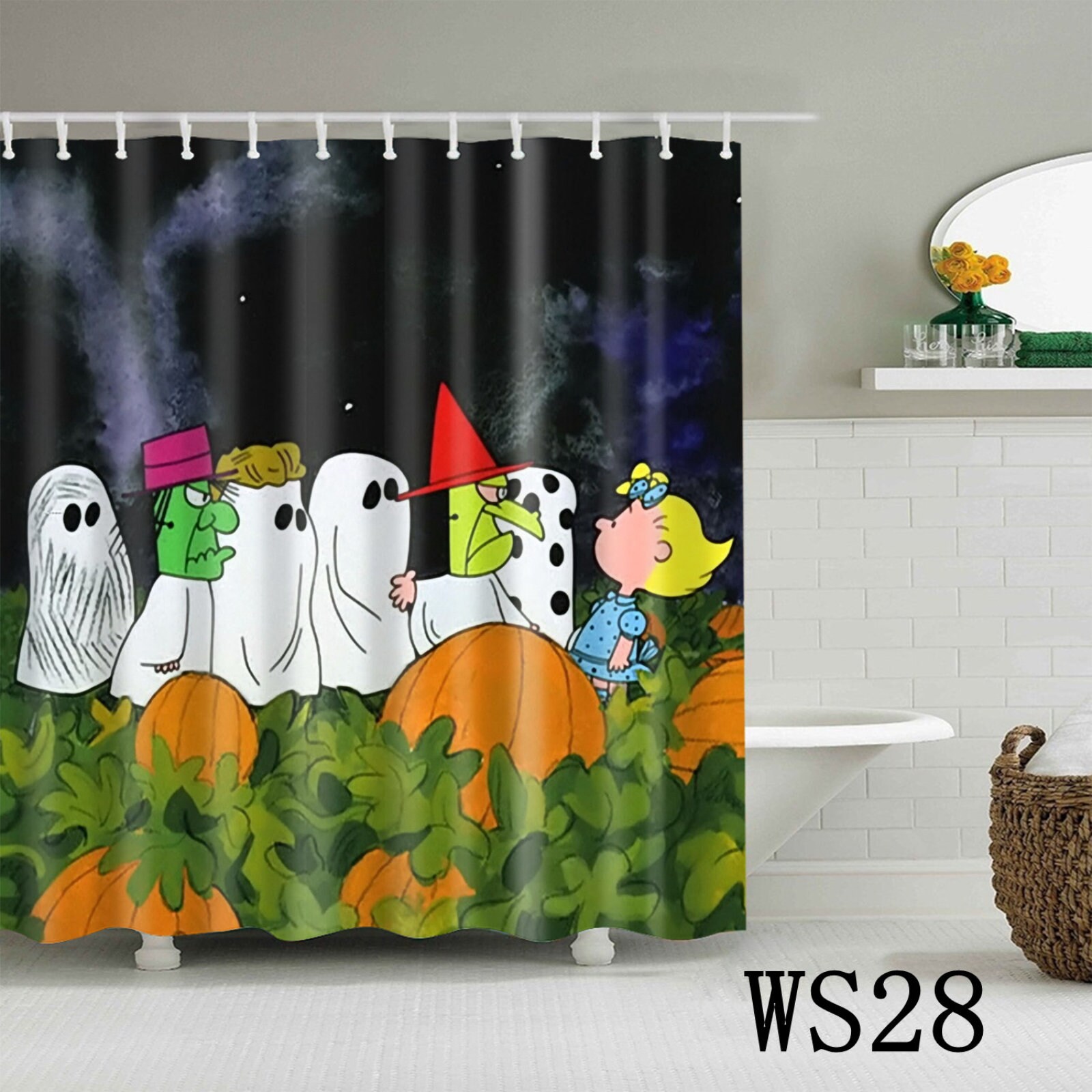 Vintage Halloween Shower Curtain Gnome Halloween Shower Curtain