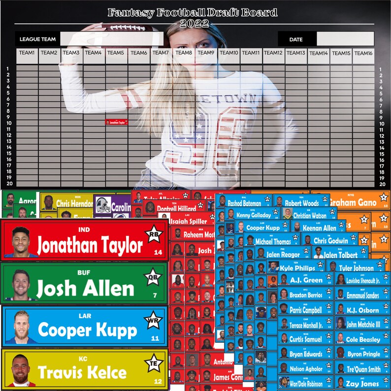 Fantasy Football Draft Board Kit 2022 10 12 16 Teams 20 | Etsy